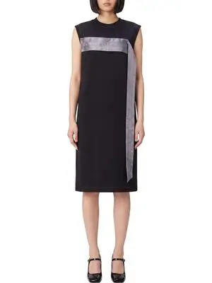 Marni Sleeveless Mini Sheath Dress In Viscose And Silk With Satin Bands - Black