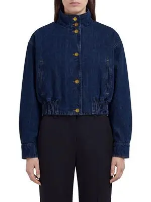 JIL SANDER Cropped Relaxed Fit Cotton Bomber Jacket - Denim