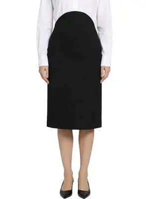 JIL SANDER High-waisted Virgin Wool Midi Pencil Skirt Black