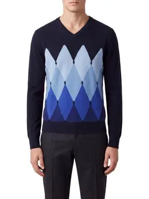BALLANTYNE Argyle Pattern 100% Cashmere Crewneck Jumper Multicolor