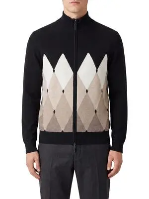 BALLANTYNE Argyle Pattern 100% Cashmere Zip Cardigan - Fa01
