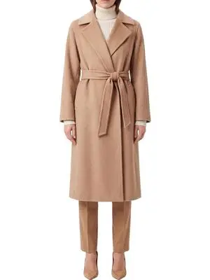 Max Mara Knee-length Wool Robe Coat With Belt Camel