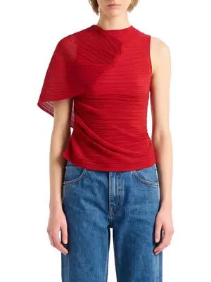 Balmain Sleeveless Ruched Viscose Slim Fit Top - Red