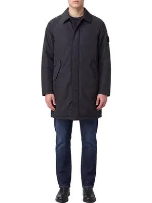 Stone Island Single-breasted Knee-length Trench Coat In Nylon With Logo Patch - Black