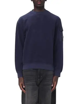 C.P. COMPANY Crew Neck Cotton Sweatshirt With Pocket And Logo Patch Navy