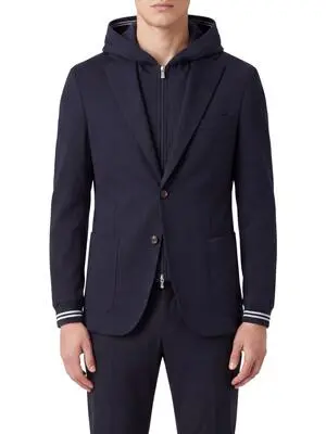 Eleventy Single-breasted Cotton Blazer With Hood And Contrast Piping Blue
