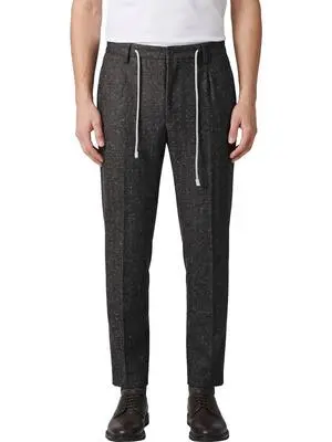 Eleventy Slim Fit Trousers In Wool And Silk With Abstract Pattern And Drawstring Waist Dark