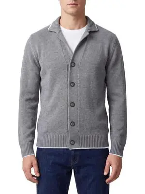 Eleventy High Neck Wool Cardigan With Ribbed Trims - Grey