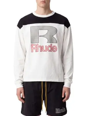 Rhude Long-sleeved Cotton T-shirt With Contrast Logo Print - White