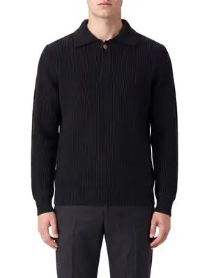 BALLANTYNE Slim Fit Long-sleeved Wool Polo Shirt - Black