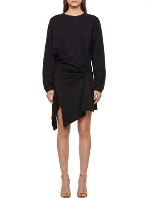 DIESEL® Asymmetrical Mini Dress In Cotton Blend With Draped Waist And Oval D Logo - Black