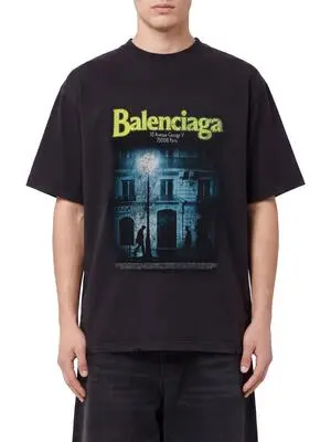 Balenciaga Relaxed Fit Cotton T-shirt With Graphic Print And Logo - Black