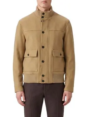 LARDINI Wool And Cashmere Blend Bomber Jacket With A High Collar Brown