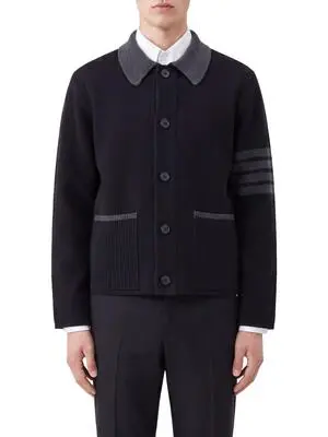 Thom Browne 4-bar Stripe Classic Collar Wool Cardigan - Black