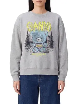 GANNI Crewneck Sweatshirt In Cotton With A Graffiti-style Teddy Bear Print - Grey