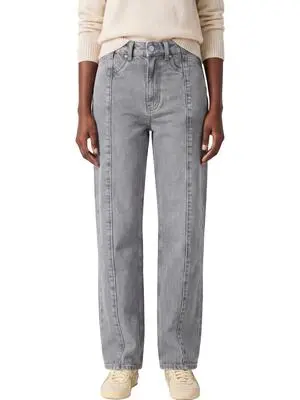 GANNI Gray Cotton Denim High-waisted Straight Jeans