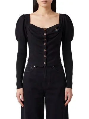 VIVIENNE WESTWOOD Draped Neck Corset Top In A Wool And Silk Blend - Black