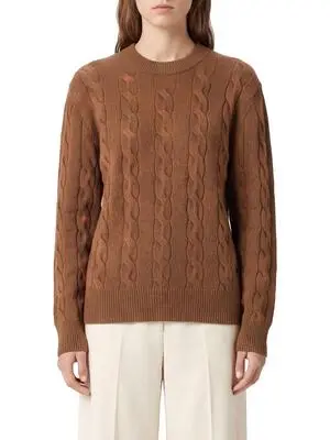 AMI Paris Crewneck Jumper In Pure Merino Wool With Ribbed Trims - Brown
