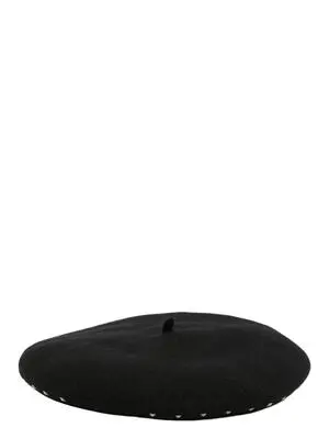Emporio Armani Wool Beret With Embroidery And Studs - Black