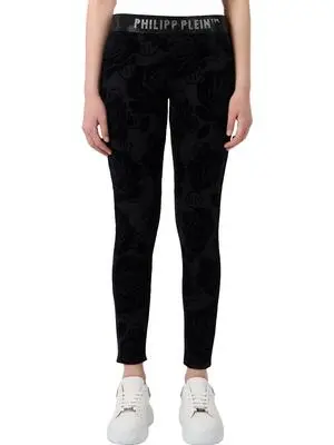 Philipp Plein Skinny Leggings With Floral Embroidery And Rhinestone Details - Black