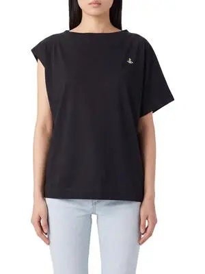 VIVIENNE WESTWOOD Hebo One-shoulder Asymmetric Cotton Top With Orb Logo Black