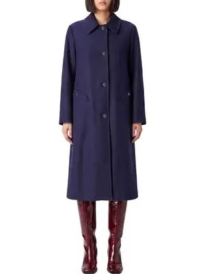 BLAZÉ MILANO Single-breasted Long Merino Wool Coat With Classic Collar - Navy