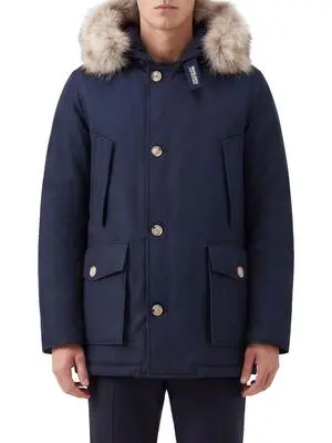 Woolrich Arctic Cotton And Nylon Parka With Shearling Hood - Blue