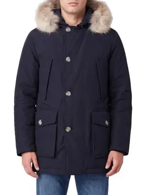 Woolrich Arctic Technical Fabric Parka With Shearling Hood Blue