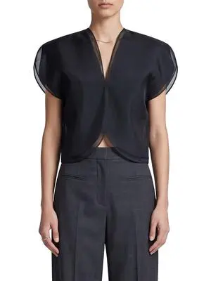 Khaite Pure Silk Blouse With Short Puff Sleeves And V-neck - Black