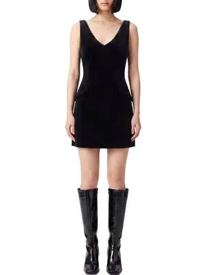 Sportmax V-neck Velvet Mini Sheath Dress With Thin Straps - Black