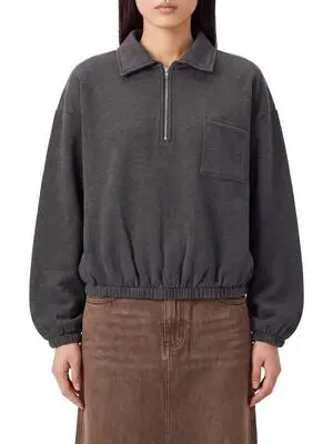 DARKPARK Relaxed Fit Cotton Polo Sweatshirt With Zip And Dropped Shoulders - Grey