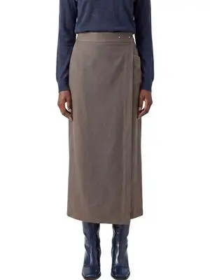 Giorgio Armani High-waisted Silk And Wool Midi Wrap Skirt Mud
