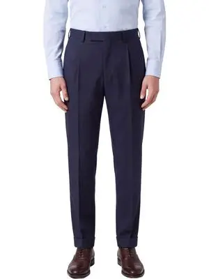 PT TORINO Slim Fit Wool Tailored Trousers With Off-centre Closure - Navy