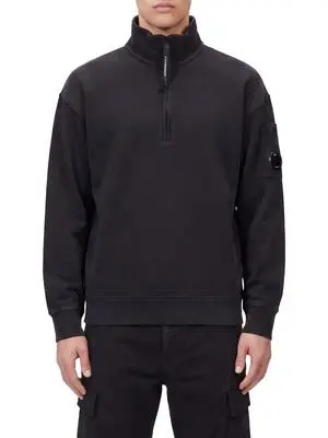 C.P. COMPANY Cotton High Neck Half-zip Sweatshirt Black