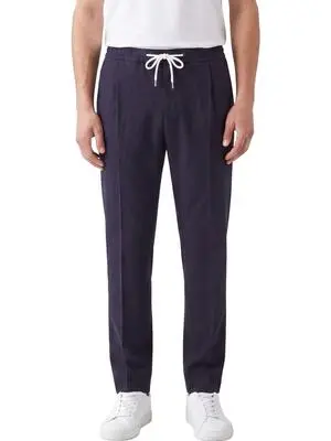 PT TORINO Slim Fit Wool Jogging Trousers With Drawstring Waist - Navy