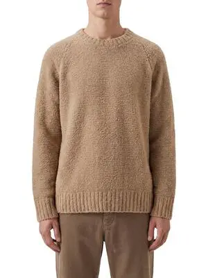 LANEUS Recycled Wool Blend Crewneck Jumper With Ribbed Trims - Camel