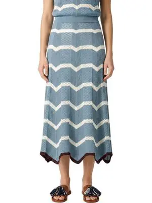 La DoubleJ Chevron Pattern Cotton-knit Pencil Midi Skirt Blue