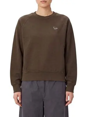 Maison Kitsuné Crewneck Cotton Sweatshirt With Applied Logo Patch - Brown