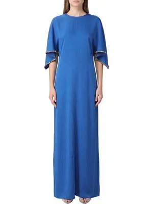 Stella McCartney Long Satin Caftan With Embroidery And Kimono Sleeves - Blue