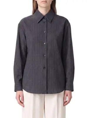 JIL SANDER Striped Cotton Regular Fit Shirt With French Collar Grey
