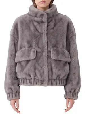 Liu Jo High-neck Faux Fur Jacket With Dropped Shoulders - Grey