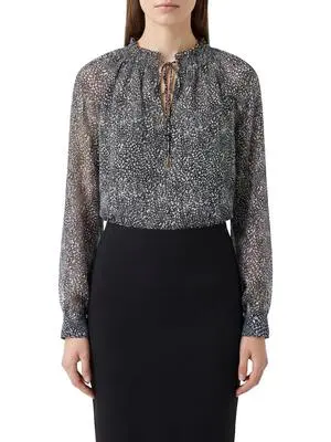 Michael Kors Abstract Print Georgette Long-sleeved Blouse Grey