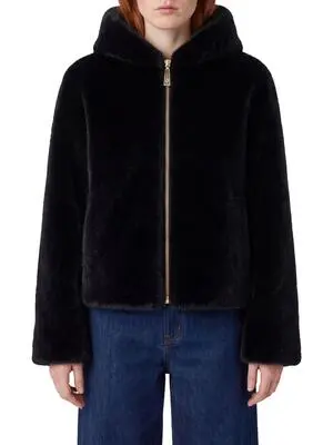 Liu Jo Hooded Faux Fur Jacket With Zip Closure - Black