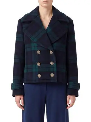 Liu Jo Tartan Double-breasted Wool-blend Peacoat - Blue
