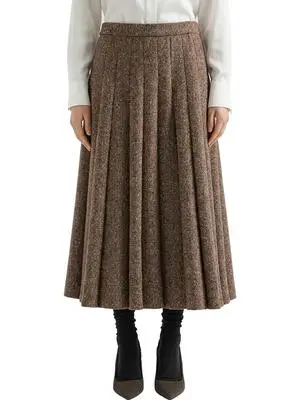 Brunello Cucinelli Pleated Wool Blend Full Midi Skirt Dark