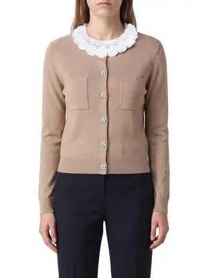 SELF-PORTRAIT Jewelled Collar Wool Blend Cardigan With Decorative Buttons - Brown