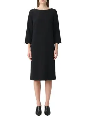JIL SANDER Midi Sheath Dress In Silk And Virgin Wool Blend With Long Sleeves - Black
