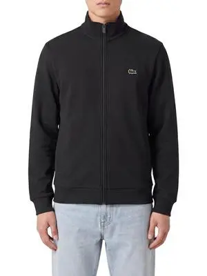 Lacoste Zip-up Cotton Blend Sweatshirt With Turtleneck And Logo Patch - Black