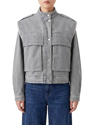 Isabel Marant Étoile Edany Striped High-neck Denim Jacket Blue