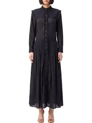 Isabel Marant Étoile Ruffled Collar Cotton Midi Shirtdress - Black